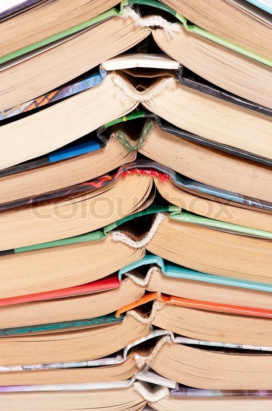 Pile of old dirty books on book shelf | Stock image | Colourbox