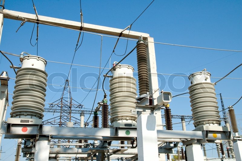 Switch in high-voltage substation on ... | Stock image | Colourbox