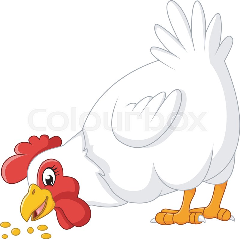 Illustration of cartoon chicken eating ... | Stock vector | Colourbox