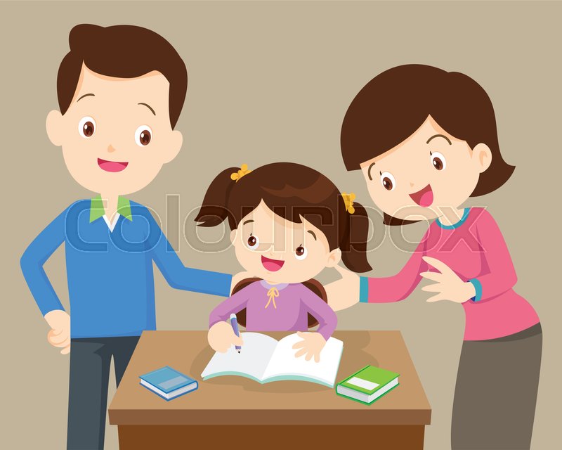 Father and mother helping daughter to ... | Stock vector | Colourbox