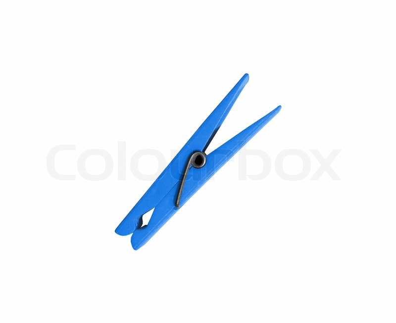 Blue clothes peg isolated on white ... | Stock image | Colourbox