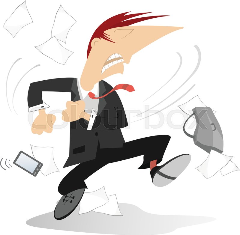 Angry man throws about papers, bag and ... | Stock vector | Colourbox