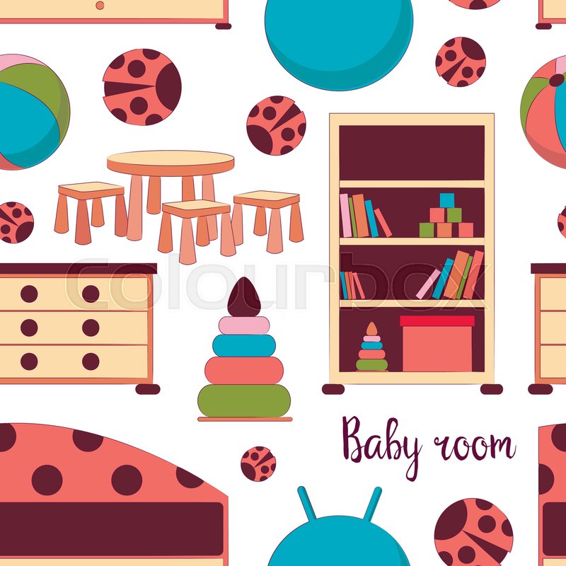 Interior of baby room pattern. Nursery ... | Stock vector | Colourbox