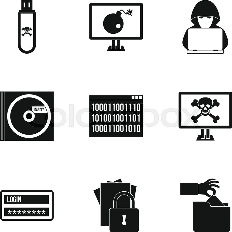 Hacking icons set. Simple illustration ... | Stock vector | Colourbox
