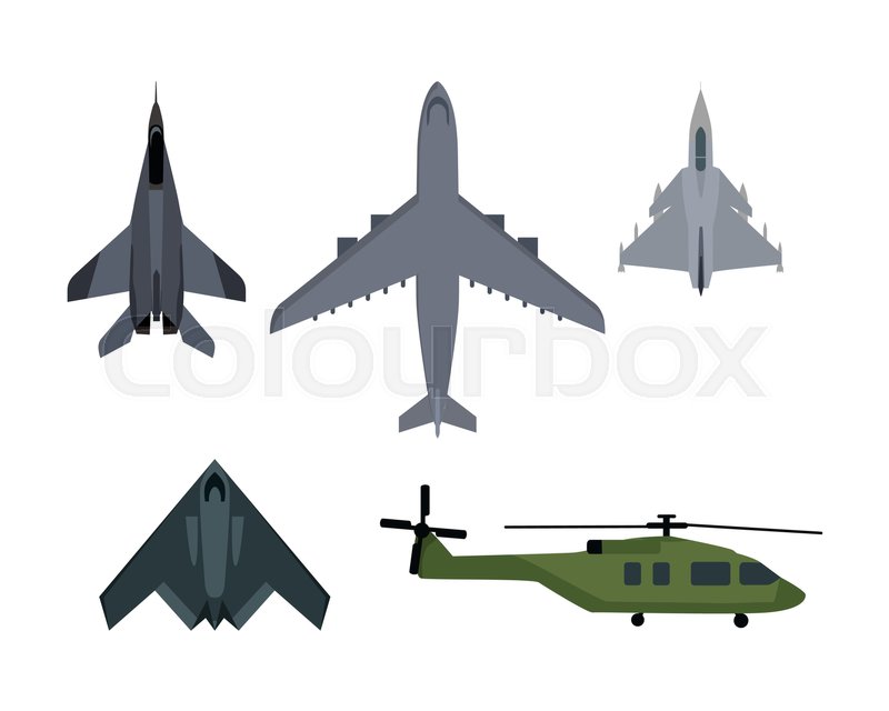 Military aircraft set. Fighter jet, ... | Stock vector | Colourbox