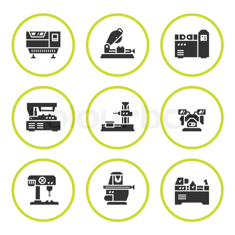 Set round icons of machine tool ... | Stock vector | Colourbox
