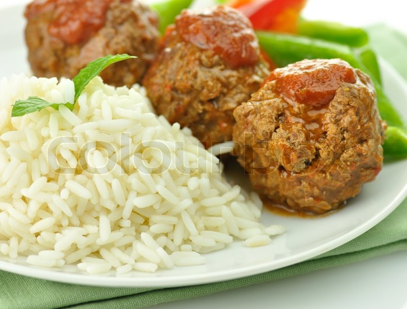 Meat balls with rice and vegetables ... | Stock image | Colourbox