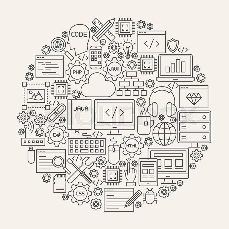 Programming Line Icons Circle. Vector ... | Stock vector | Colourbox