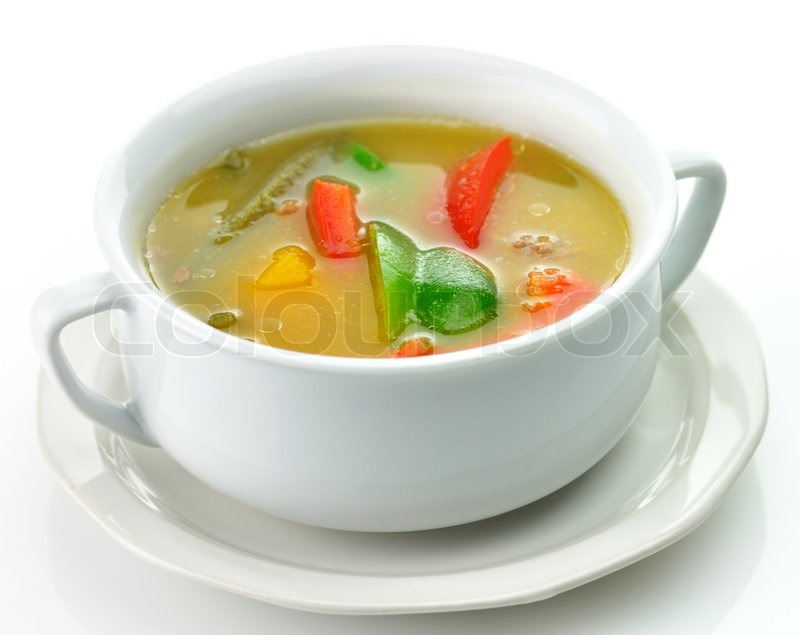 Grøntsagssuppe i en hvid suppe kop | Stock foto | Colourbox