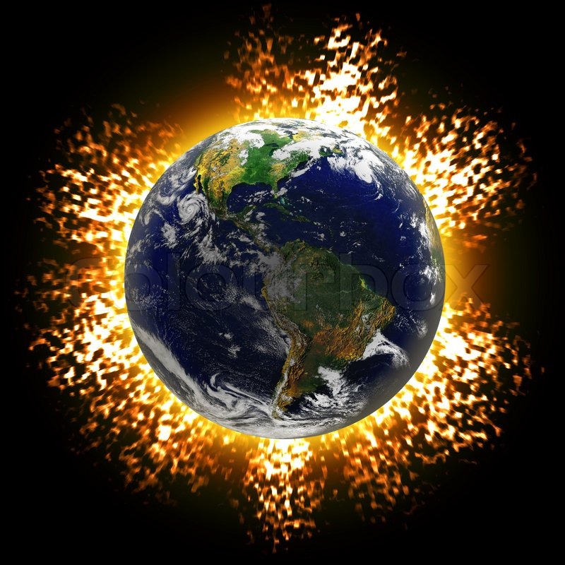 Illustration of an exploding planet earth or asteroid collision against ...