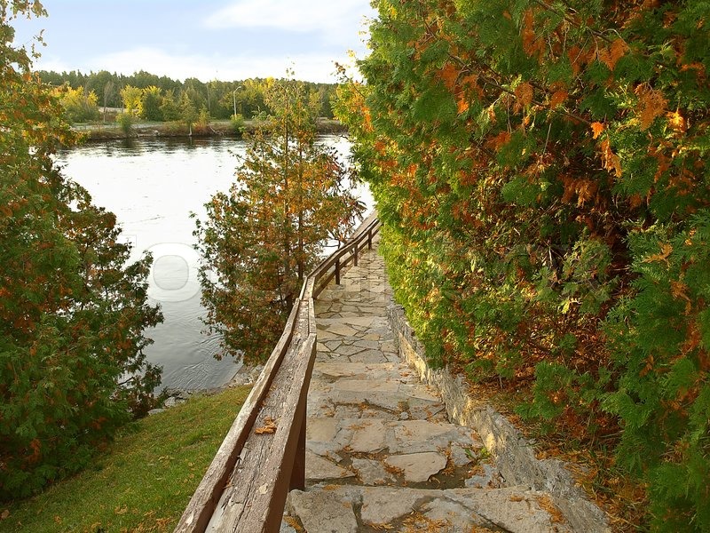 Pathway near the river at the beginning ... | Stock image | Colourbox