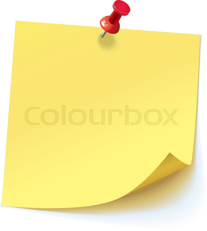 Yellow sticker pinned red pushbutton ... | Stock vector | Colourbox
