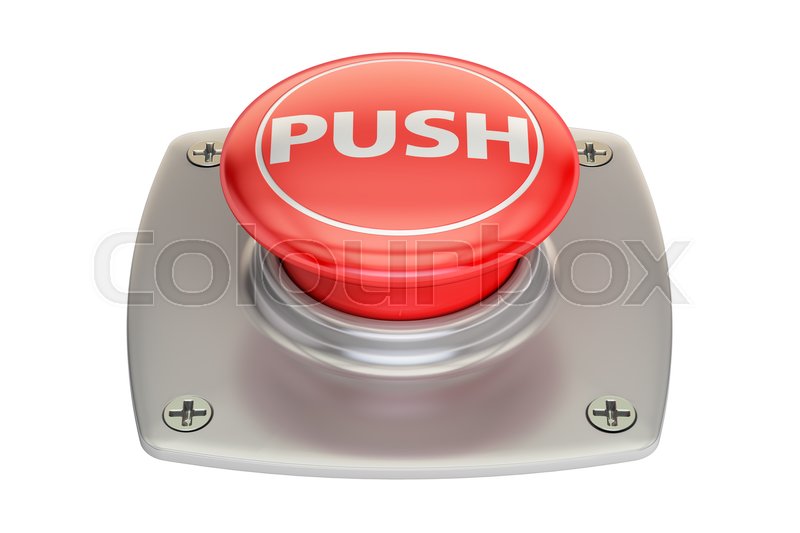 Push red button, 3D rendering isolated ... | Stock image | Colourbox