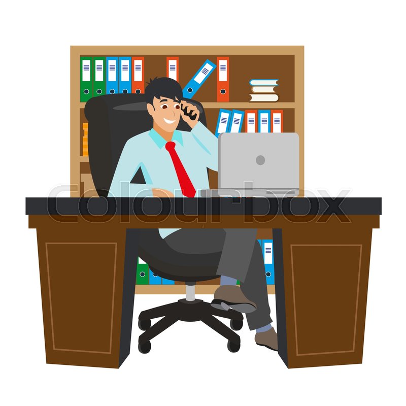 Businessman Working at Office Table. ... | Stock vector | Colourbox