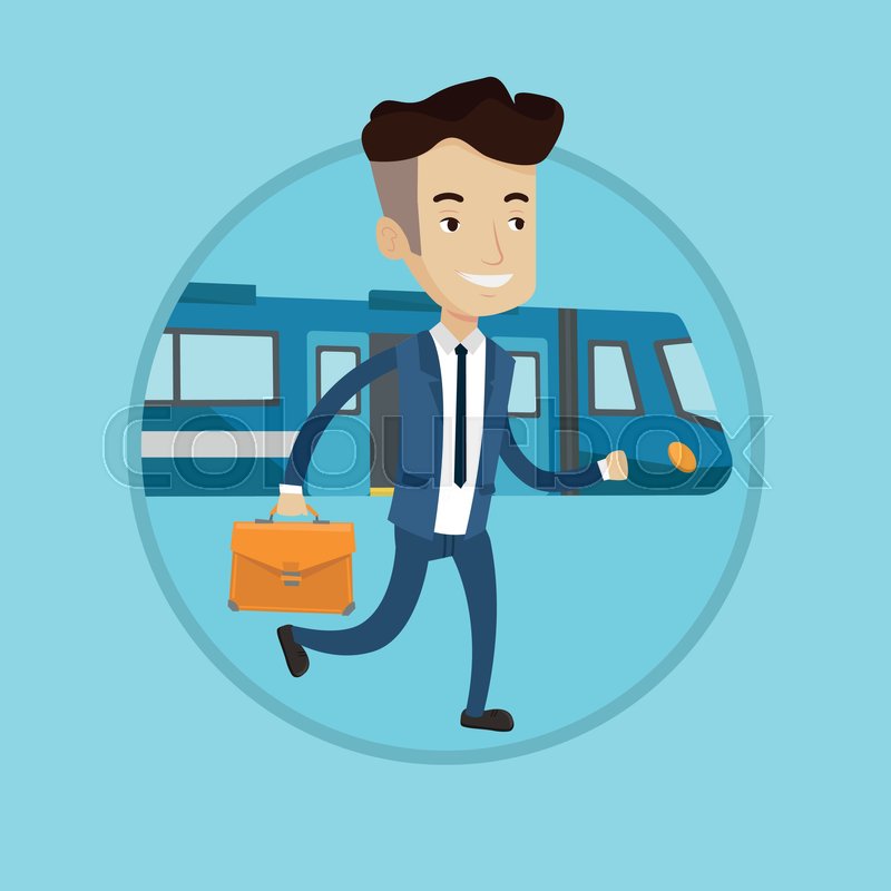 Young caucasian businessman walking on ... | Stock vector | Colourbox