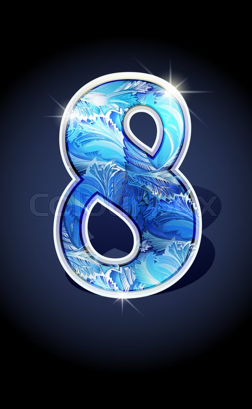 Blue frost winter number eight on dark ... | Stock vector | Colourbox