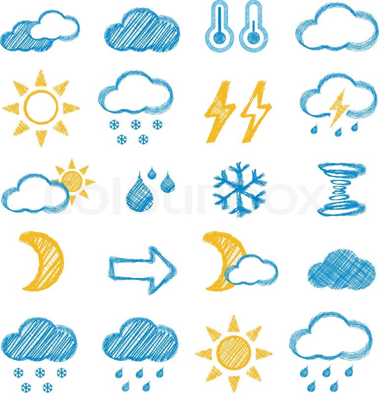 Weather icons doodles hand drawn set ... | Stock vector | Colourbox