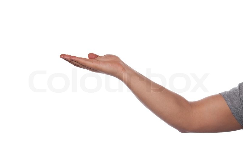 An empty hand being held out with lots ... | Stock image | Colourbox