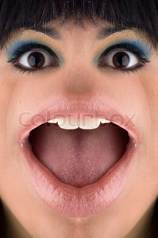 A closeup of a distorted womans face ... | Stock image | Colourbox