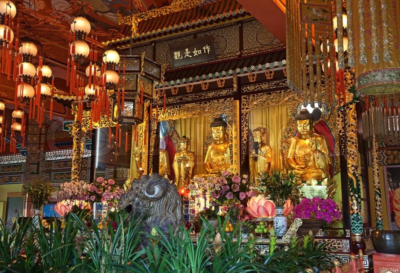 Interior of the Po Lin monastery on ... | Stock image | Colourbox