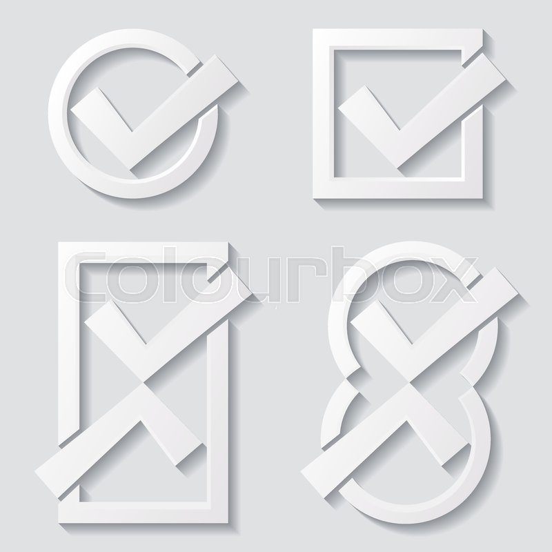 White tick icons with shadows on grey ... | Stock vector | Colourbox