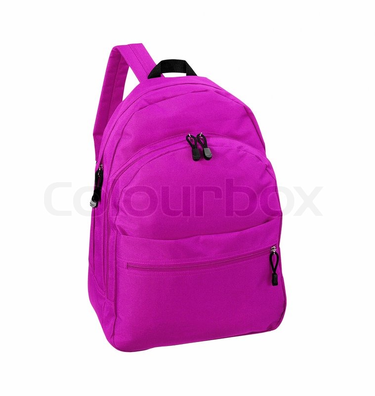 Pink school backpack isolated on white ... | Stock image | Colourbox