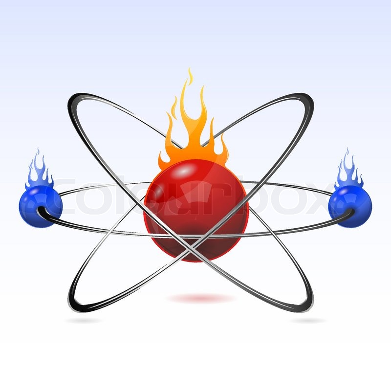Illustration of atom with fire on white background | Stock Vector ...
