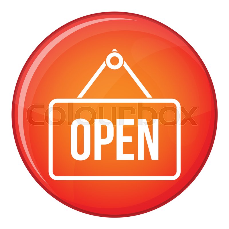 Sign open icon in red circle isolated ... | Stock vector | Colourbox