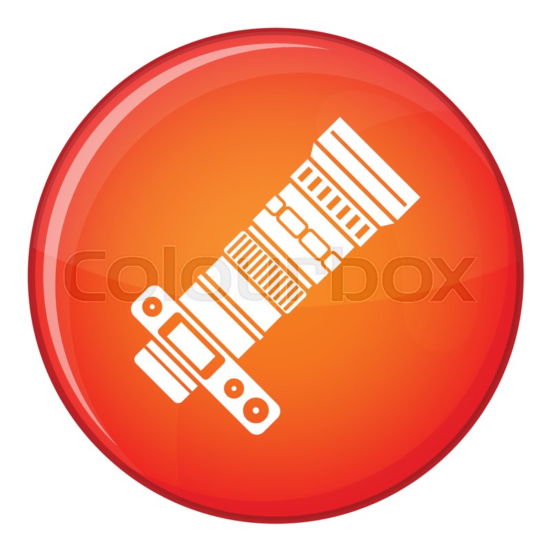 Dslr camera with zoom lens icon in red ... | Stock vector | Colourbox