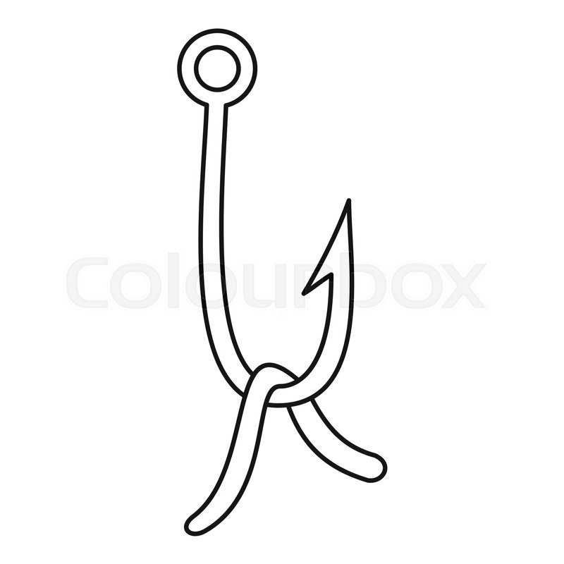 Fish hook with worm icon. Outline ... | Stock vector | Colourbox