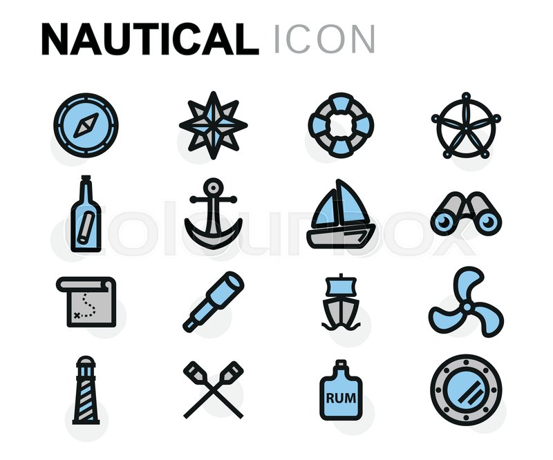 Vector flat nautical icons set on ... | Stock vector | Colourbox