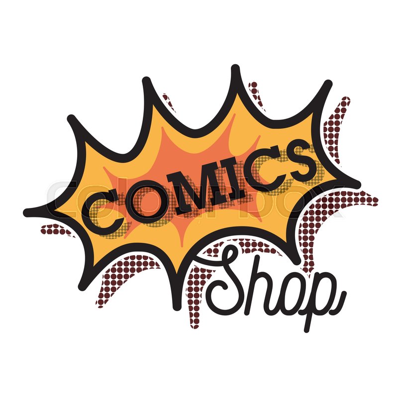 Color vintage comics shop emblem. ... | Stock vector | Colourbox
