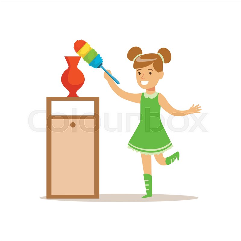 Girl Wiping The Dust From Vase With ... | Stock vector | Colourbox