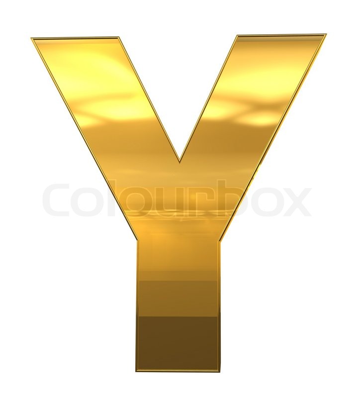 Letter Y from gold with gold frame alphabet set, isolated on white. 3D ...