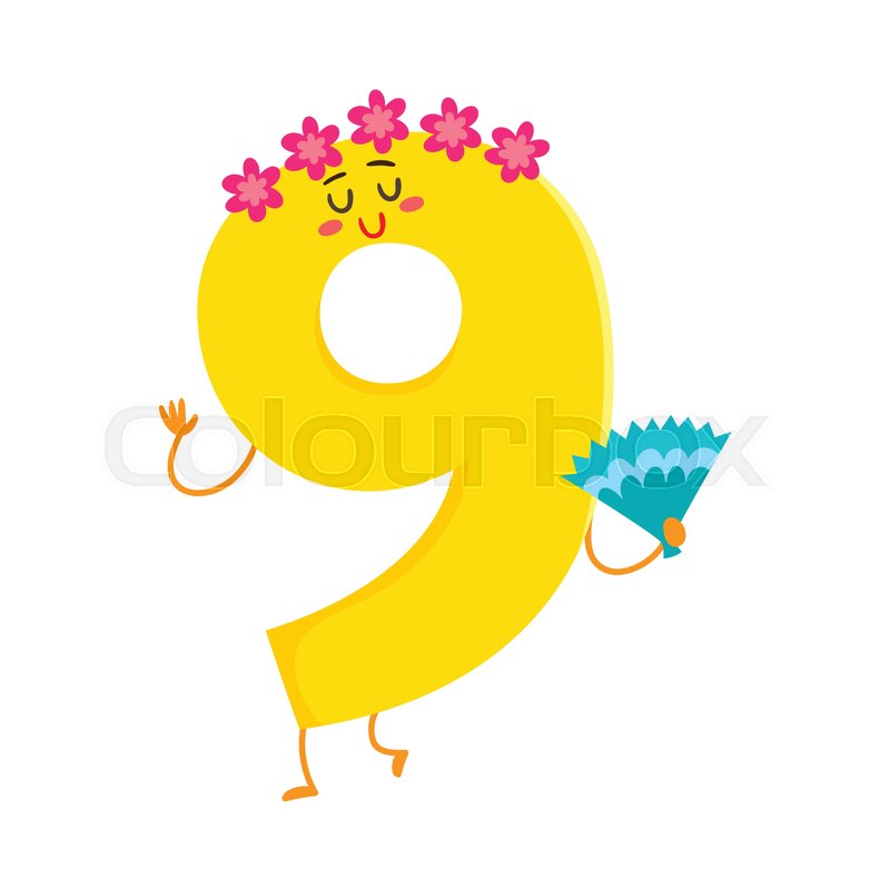 Cute and funny colorful 9 number ... | Stock vector | Colourbox