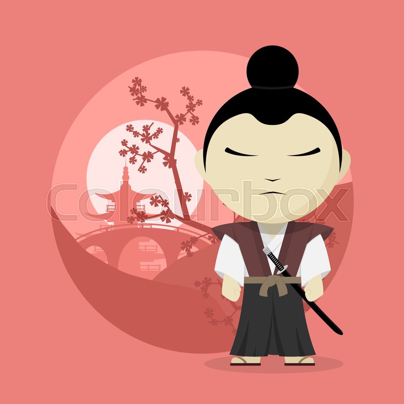 Picture of a cartoon samurai, flat ... | Stock vector | Colourbox
