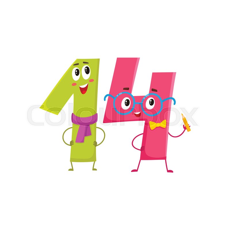 Cute and funny colorful 14 number ... | Stock vector | Colourbox
