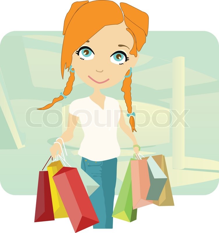 Beautiful young lady shopping in town | Stock vector | Colourbox