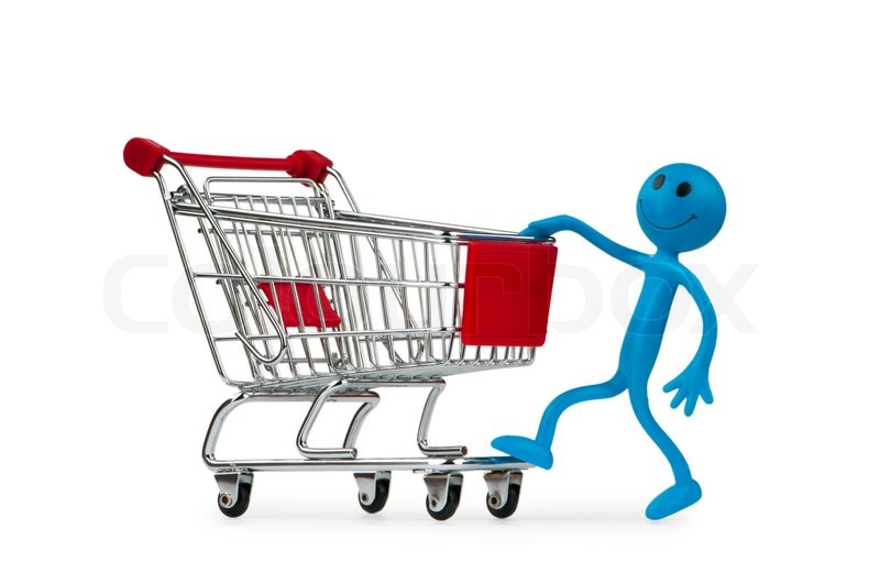 Shopping cart and smiley on white | Stock image | Colourbox