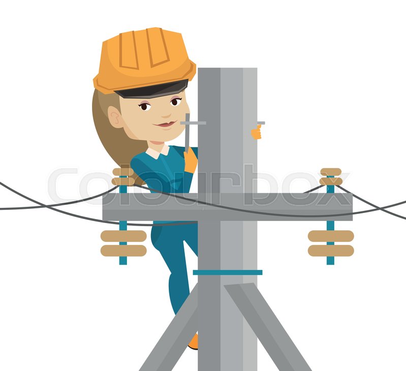 Female electrician working on electric ... | Stock vector | Colourbox