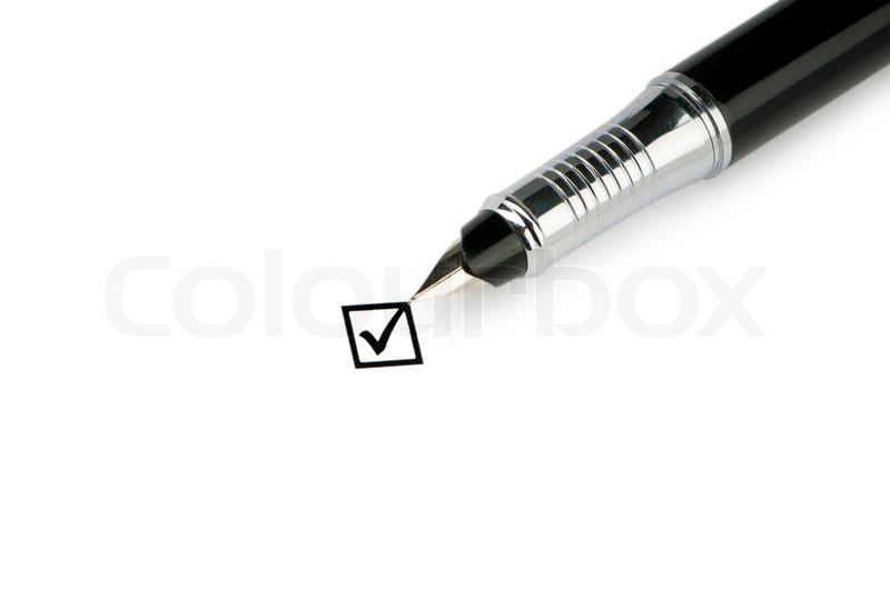 Pen and tick boxes on white | Stock Photo | Colourbox
