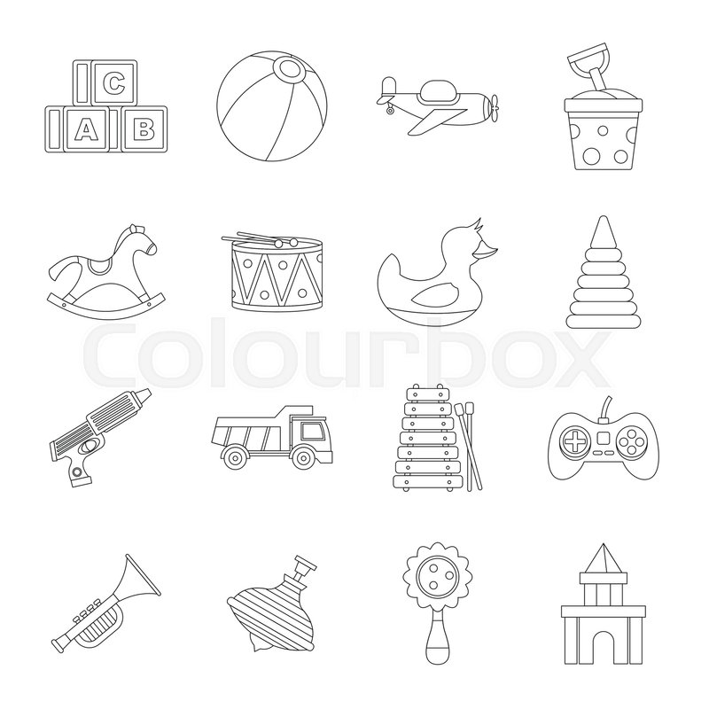 Different kids toys icons set. Outline ... | Stock vector | Colourbox
