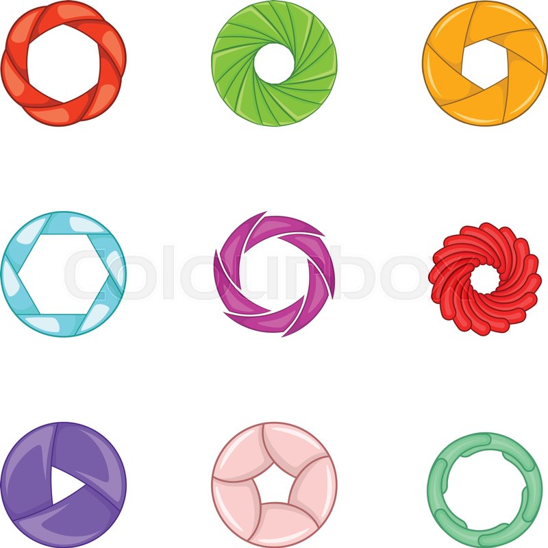 Camera shutter icons set. Cartoon ... | Stock vector | Colourbox