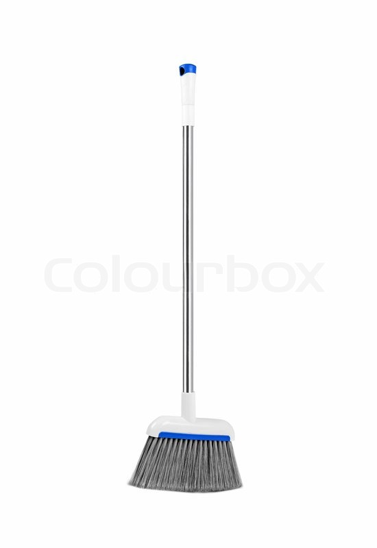 Plastic gray broom isolated on white ... | Stock image | Colourbox