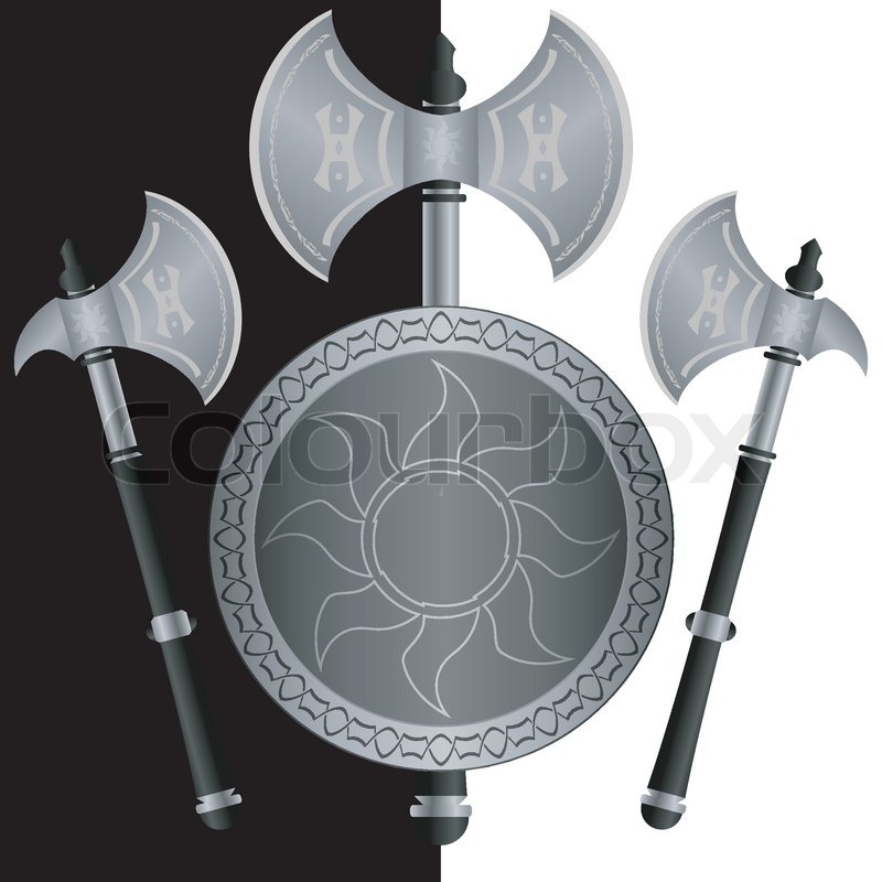Fantasy shields and axes.sixth ... | Stock vector | Colourbox