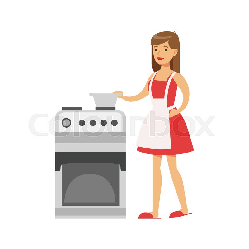 Woman Housewife Cooking At The Kitchen ... | Stock vector | Colourbox