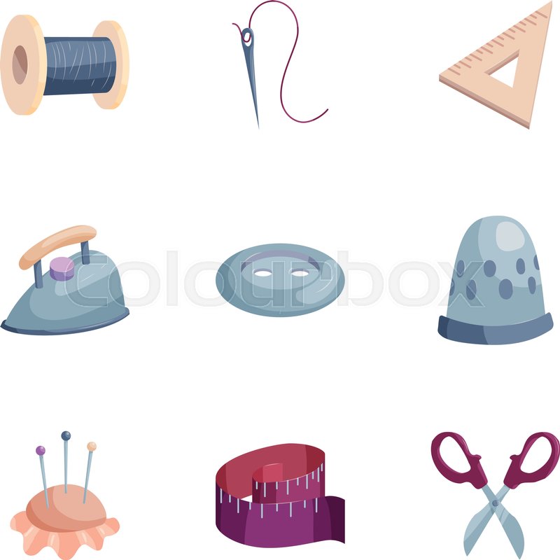 Needlework icons set. Cartoon ... | Stock vector | Colourbox
