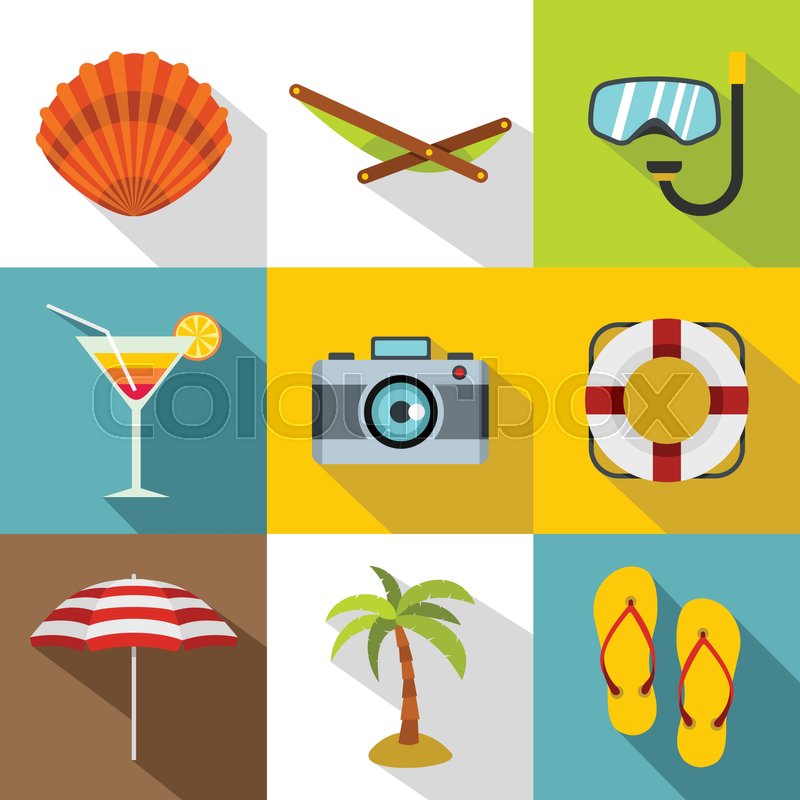 Coast icons set. Flat illustration of ... | Stock vector | Colourbox