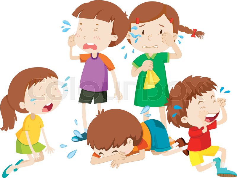 Five kids crying with tears ... | Stock vector | Colourbox