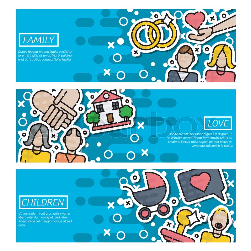 Family horizontal banner set with ... | Stock vector | Colourbox